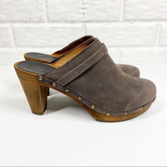 Sanita | Shoes | Sanita Wood Sole Browntaupe Leather Mule Clog | Poshmark
